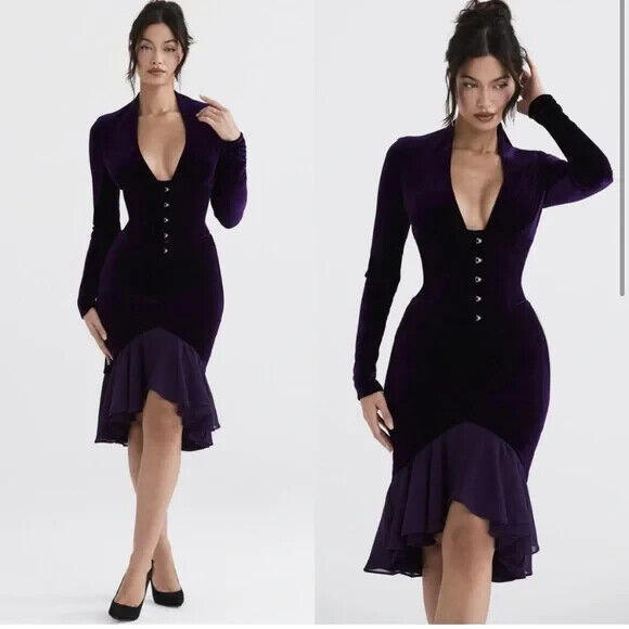 Dresses | New House Of Cb Dahna Dark Purple Velvet Corset Dress S D7259 ...
